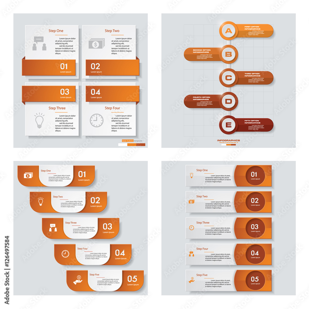 Collection of 4 orange color template/graphic or website layout. Vector ...