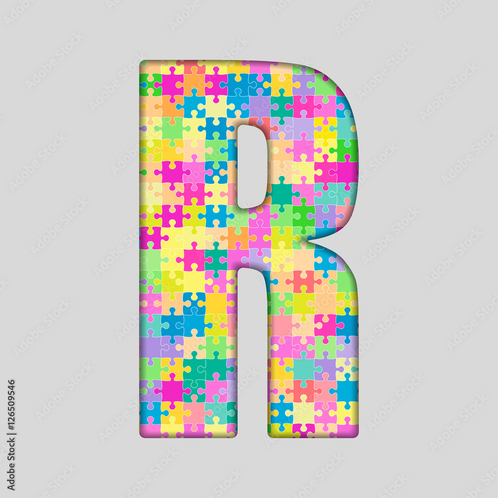 Puzzle Letter Alphabet - R. Colored Puzzle Piece. Stock Vector | Adobe ...