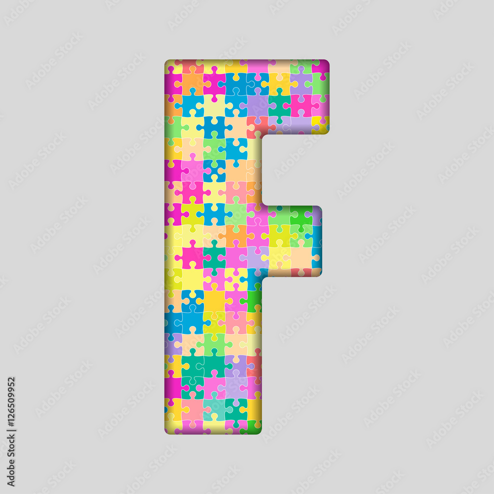 Puzzle Letter Alphabet - F. Colored Puzzle Piece. Stock Vector | Adobe ...