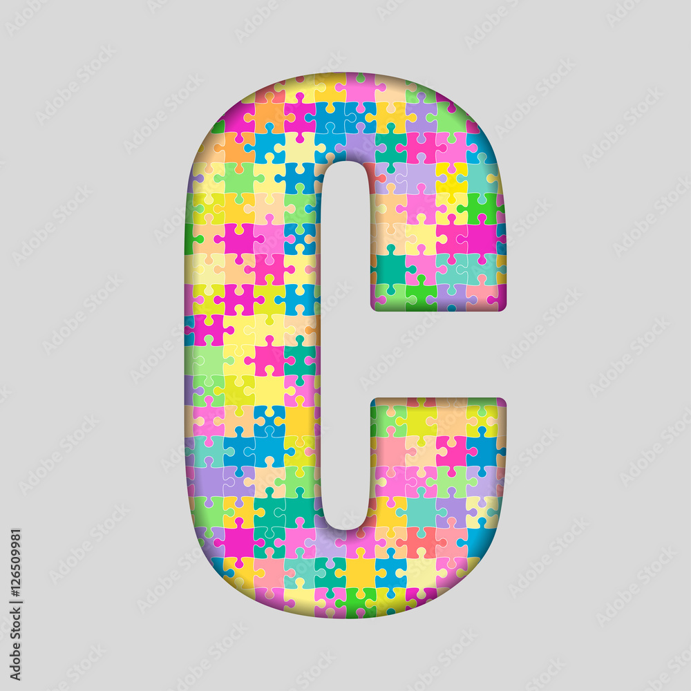 Puzzle Letter Alphabet - C. Colored Puzzle Piece. Stock Vector | Adobe ...