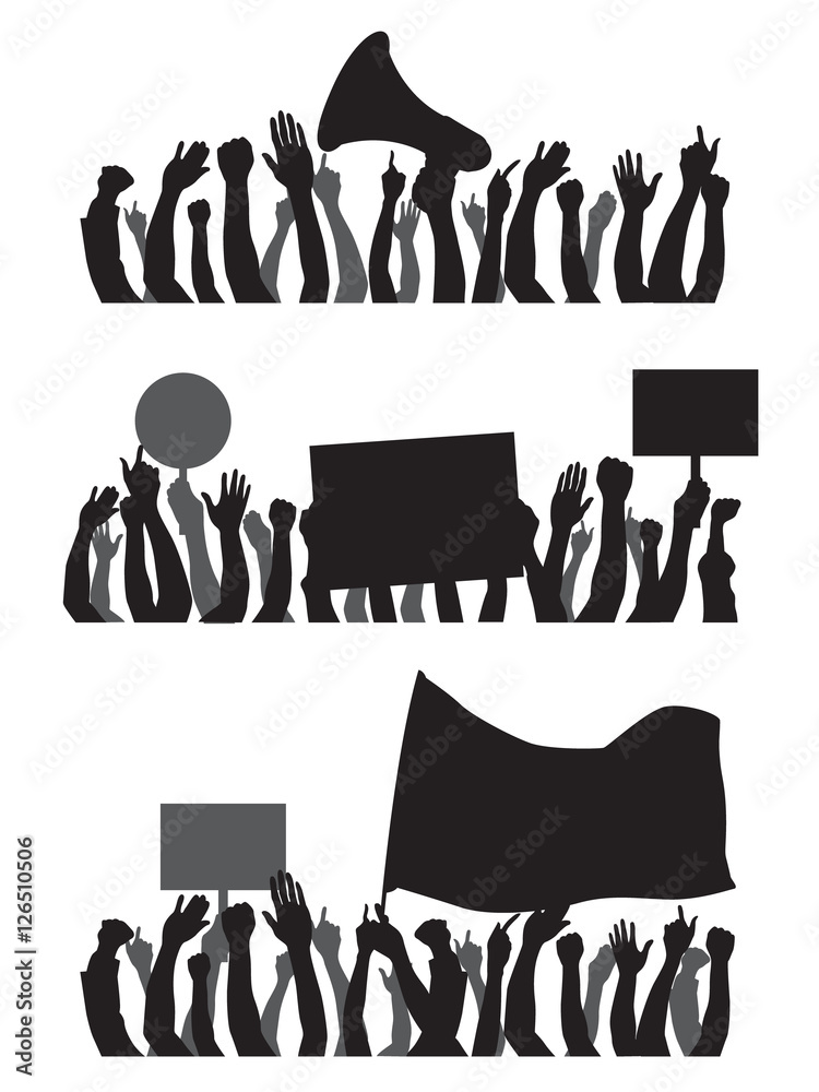 Black Silhouette hand for protest isolate on white background vector ...