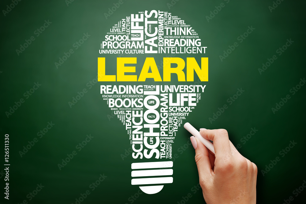 LEARN bulb word cloud collage, education concept on blackboard Stock ...