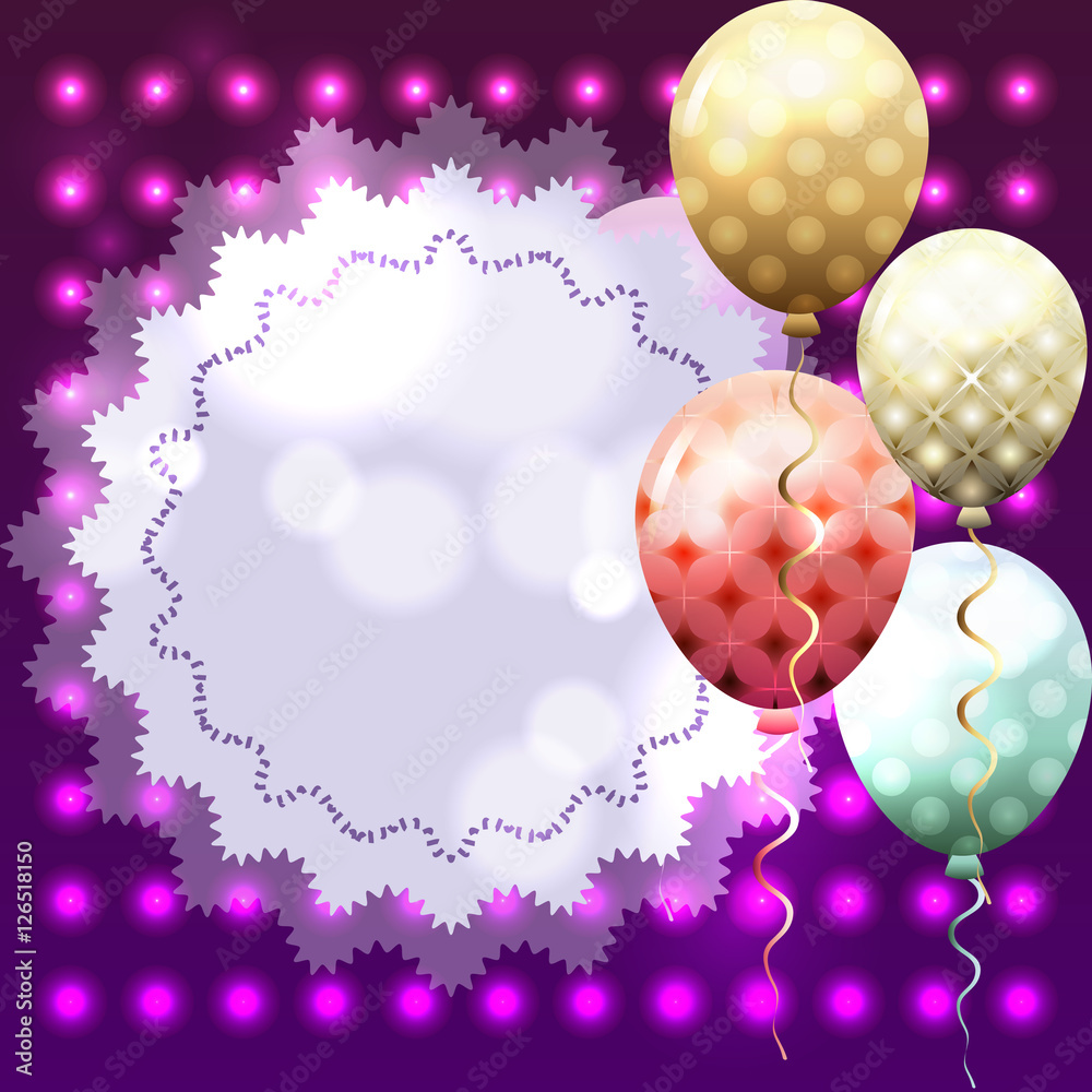 Colorful template for invitation, birthday card with frame and balloons ...
