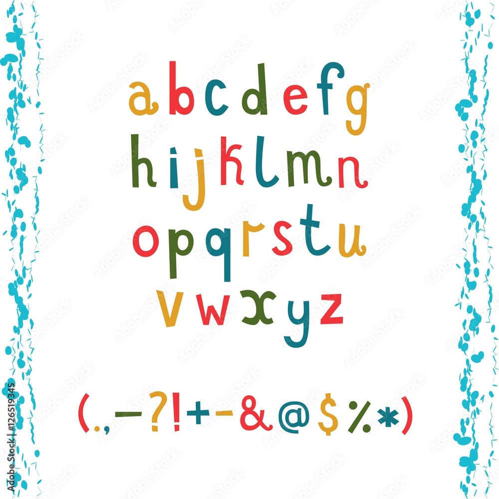 Colorful hand drawn doodle alphabet with lower case letters and ...