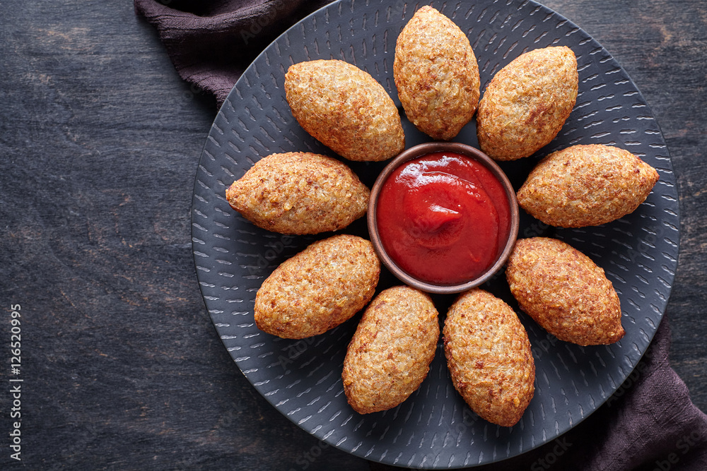 Kibbeh traditional restaurant menu middle eastern beef, lamb, goat or ...