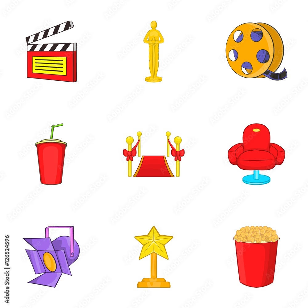 Film icons set. Cartoon illustration of 9 film vector icons for web ...