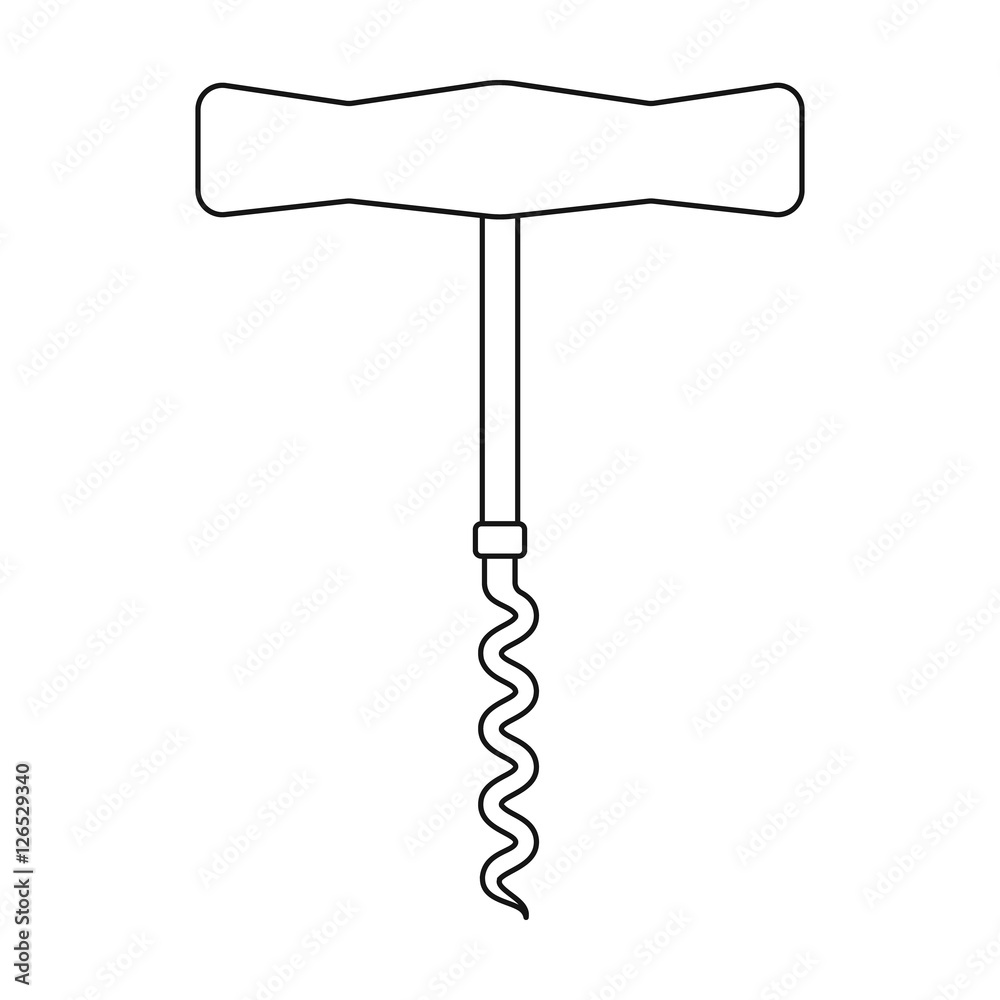 Corkscrew icon in outline style isolated on white background. Kitchen ...