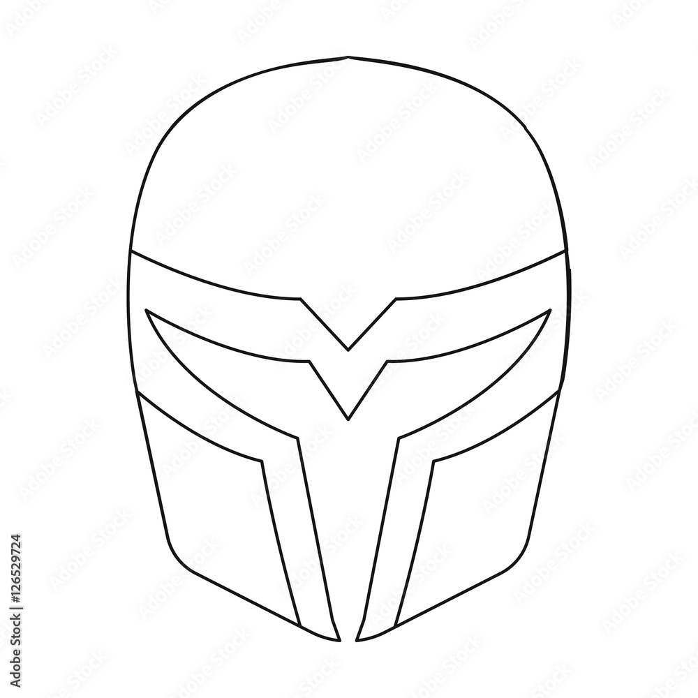 Superhero's helmet icon in outline style isolated on white background ...