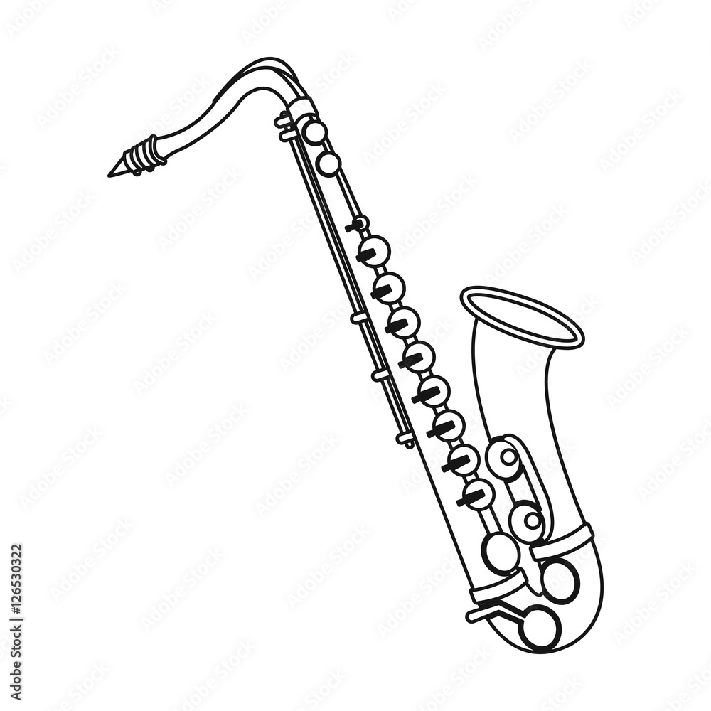 Saxophone icon in outline style isolated on white background. Musical ...