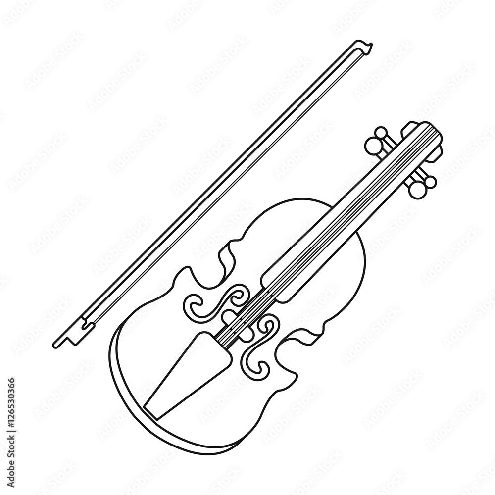 Violin icon in outline style isolated on white background. Musical ...