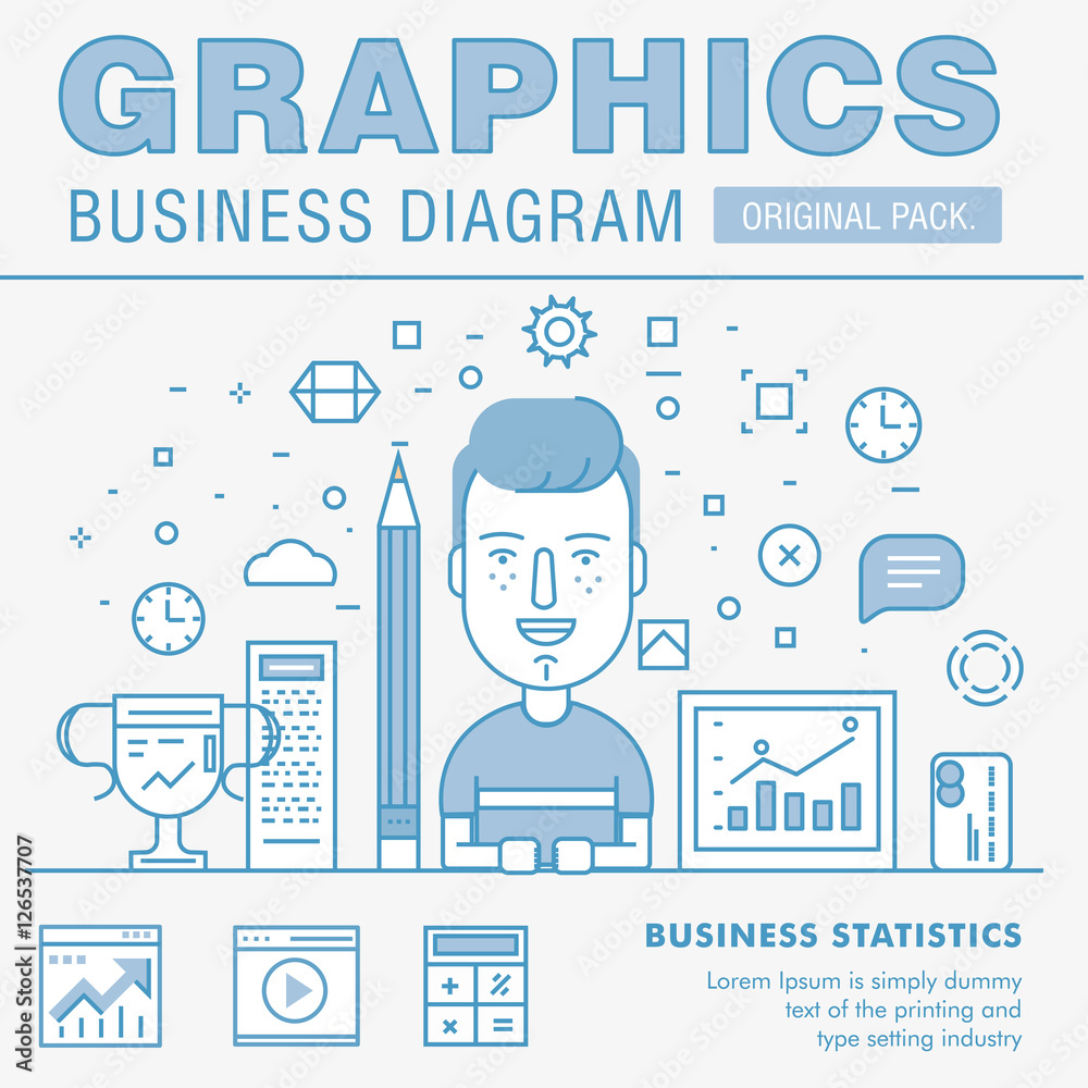 Business graphics of modern office industry. Thin line diagram concept ...