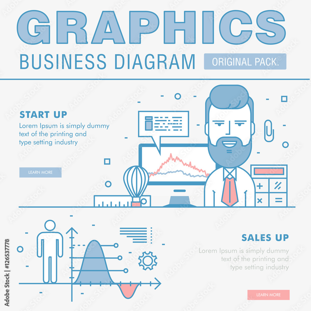 Business graphics of modern office industry. Thin line diagram concept ...