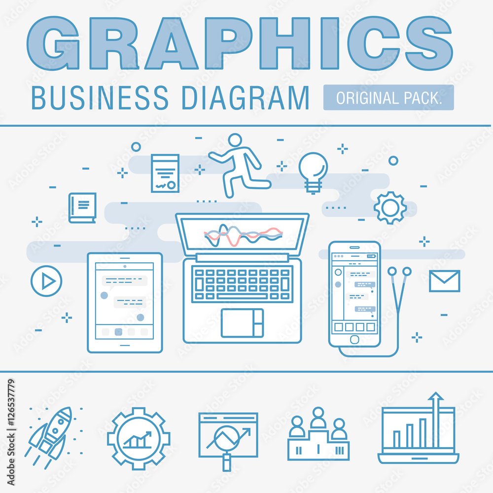 Business graphics of modern office industry. Thin line diagram concept ...