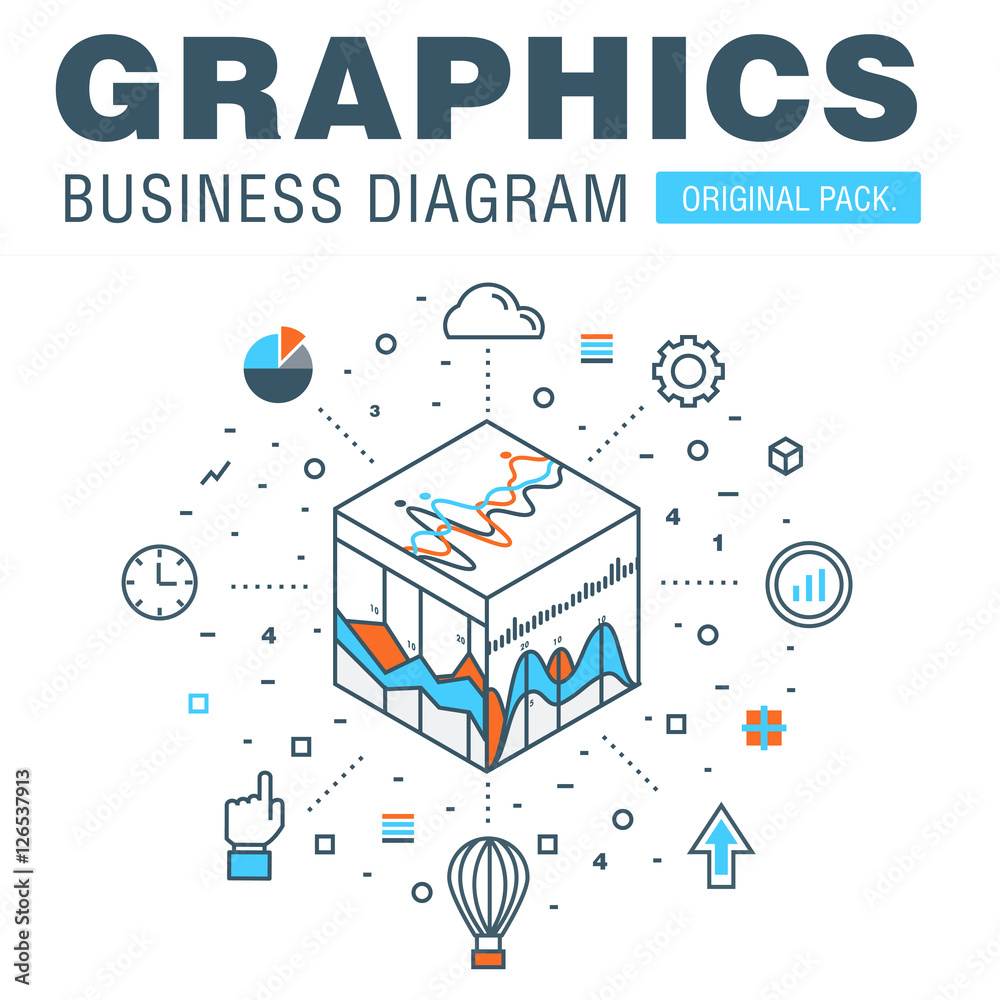 Business graphics of modern office industry. Thin line diagram concept ...