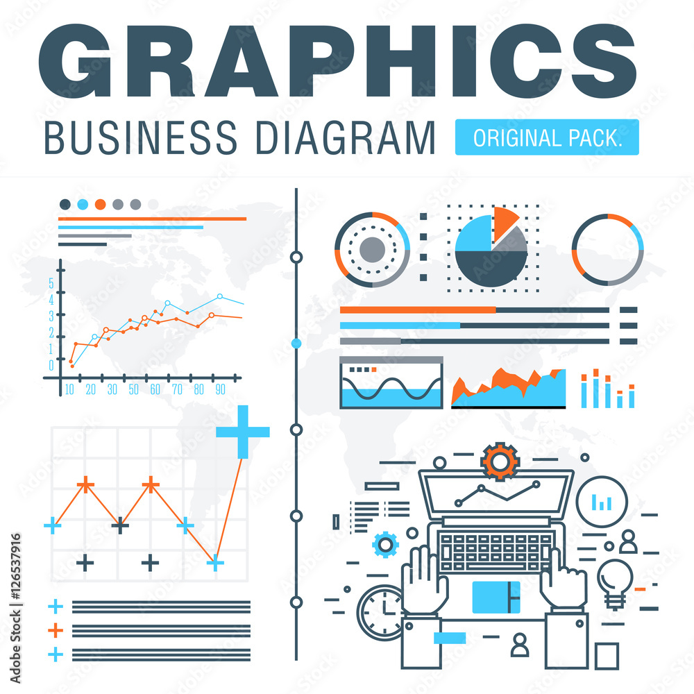 Business graphics of modern office industry. Thin line diagram concept ...