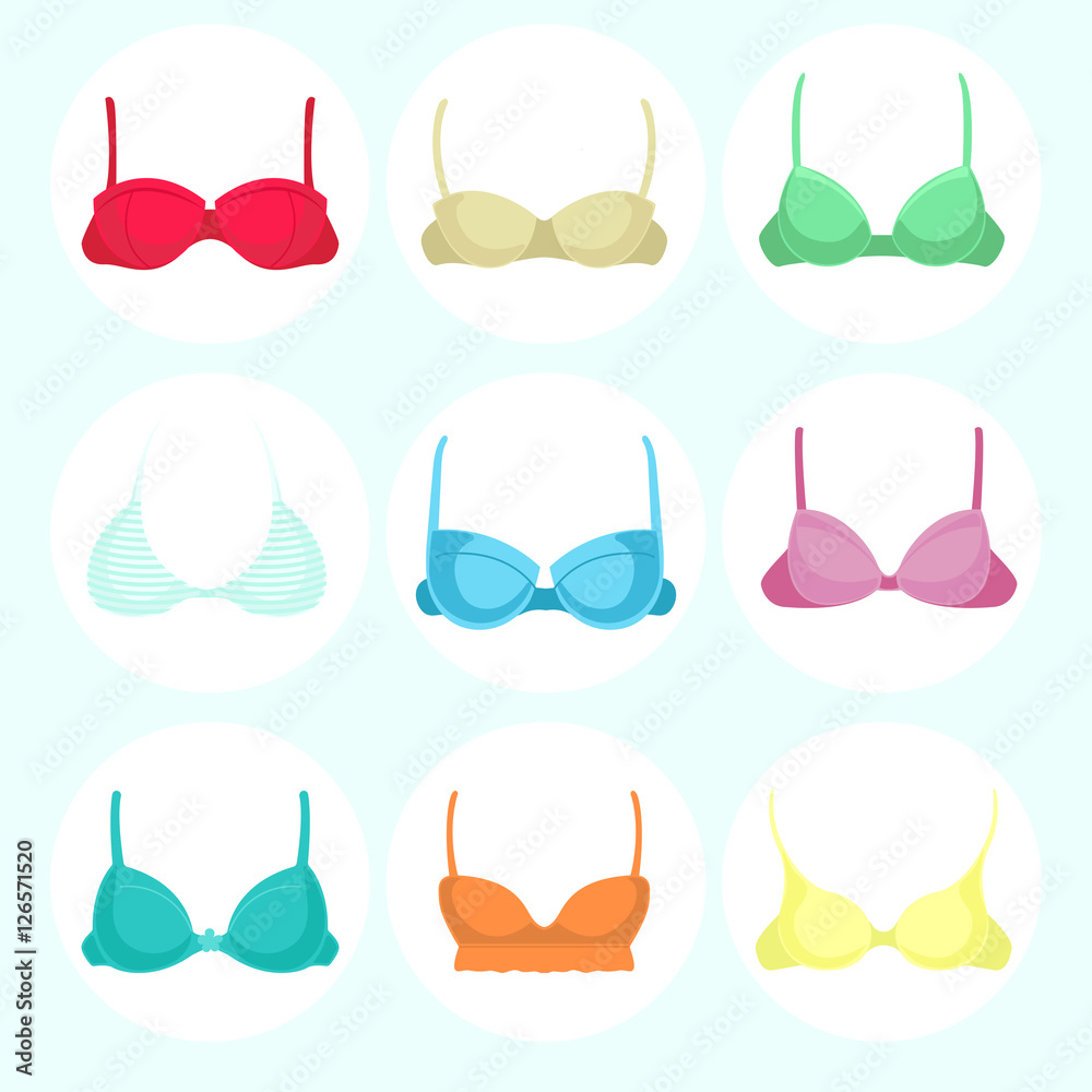 Set of different types of women's bras. Illustrations of different ...