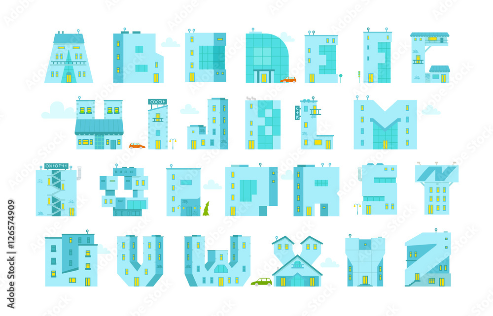 Alphabet letters-buildings. You can write any word. Stock Vector ...