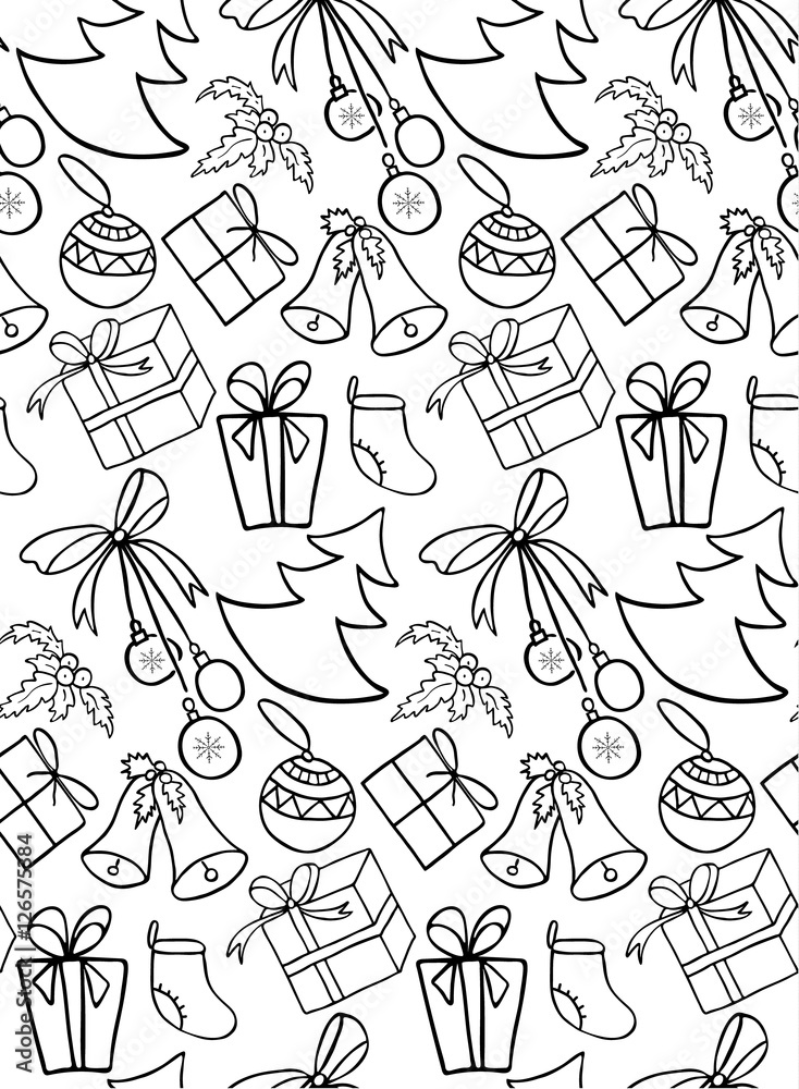 Drawing with Christmas figures. Illustration for a wrapping paper ...