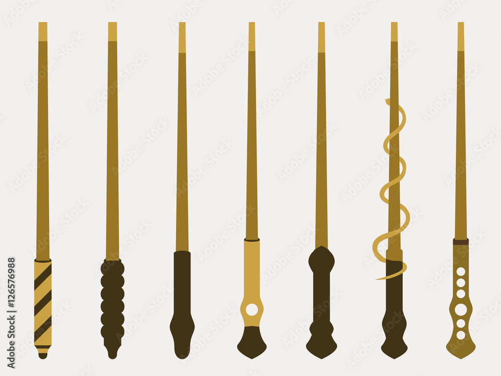 Magic wands. Magic and magical objects. Wizard tool. Vector ...