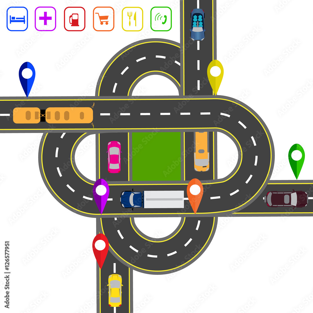 Road infographics. Noted on various objects map. Abstract ...