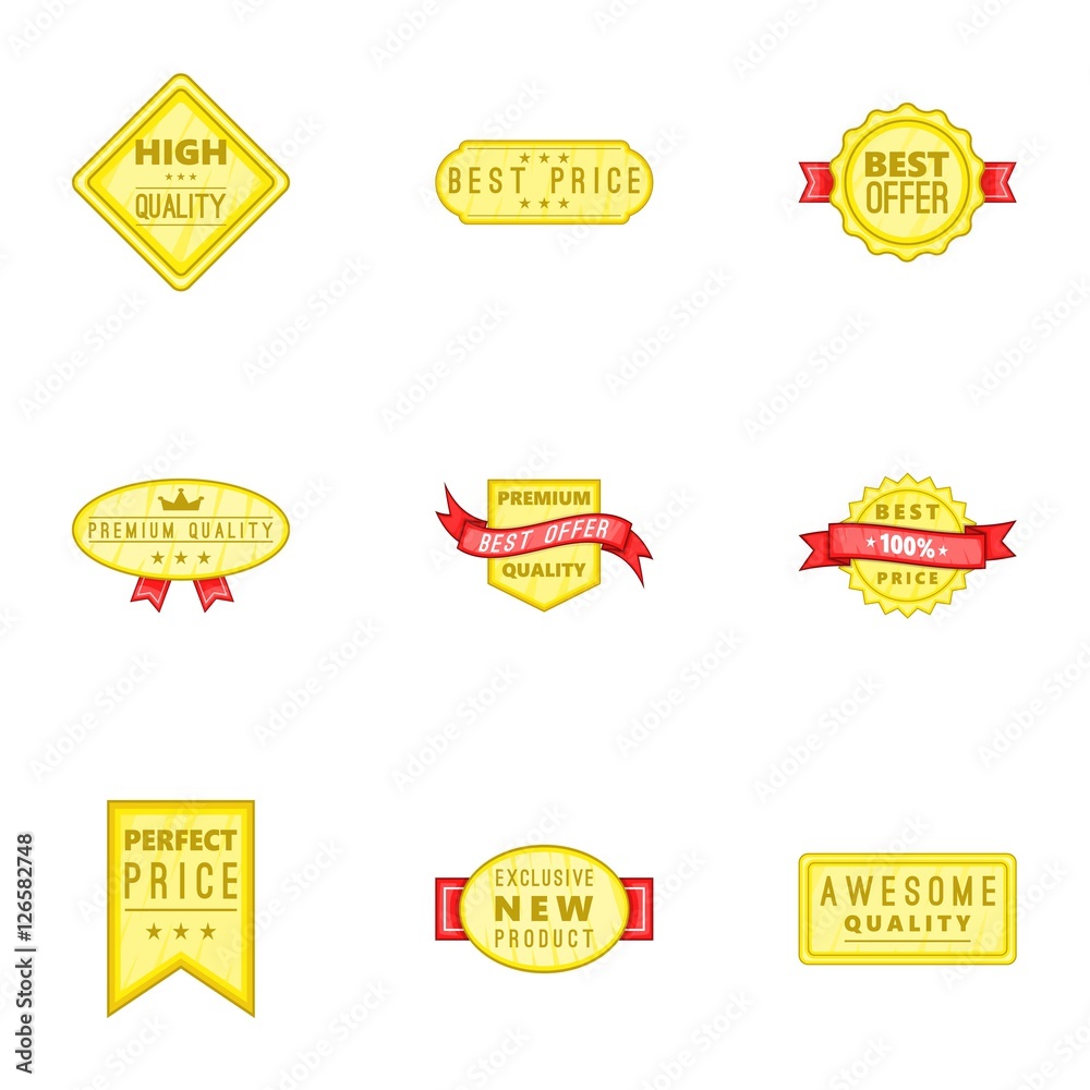 Badge icons set. Cartoon illustration of 9 badge label vector icons for ...