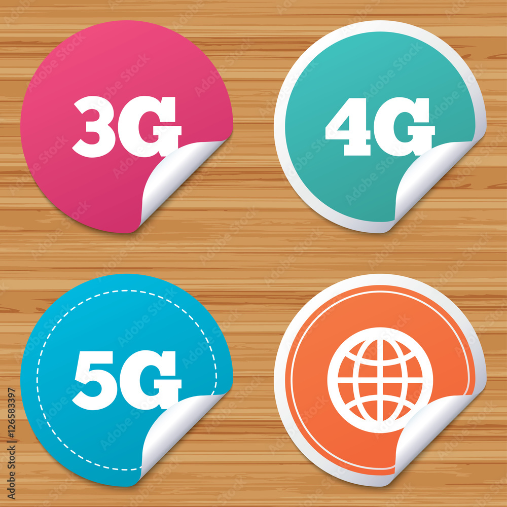 Round stickers or website banners. Mobile telecommunications icons. 3G ...