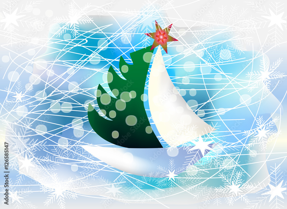Vector Illustration of abstract boat with christmas tree slipping on ...