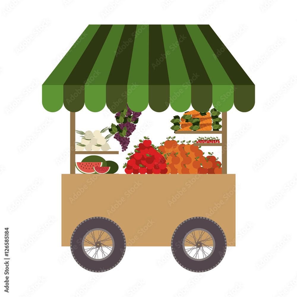 fruits and vegetables food cart icon over white background. street ...