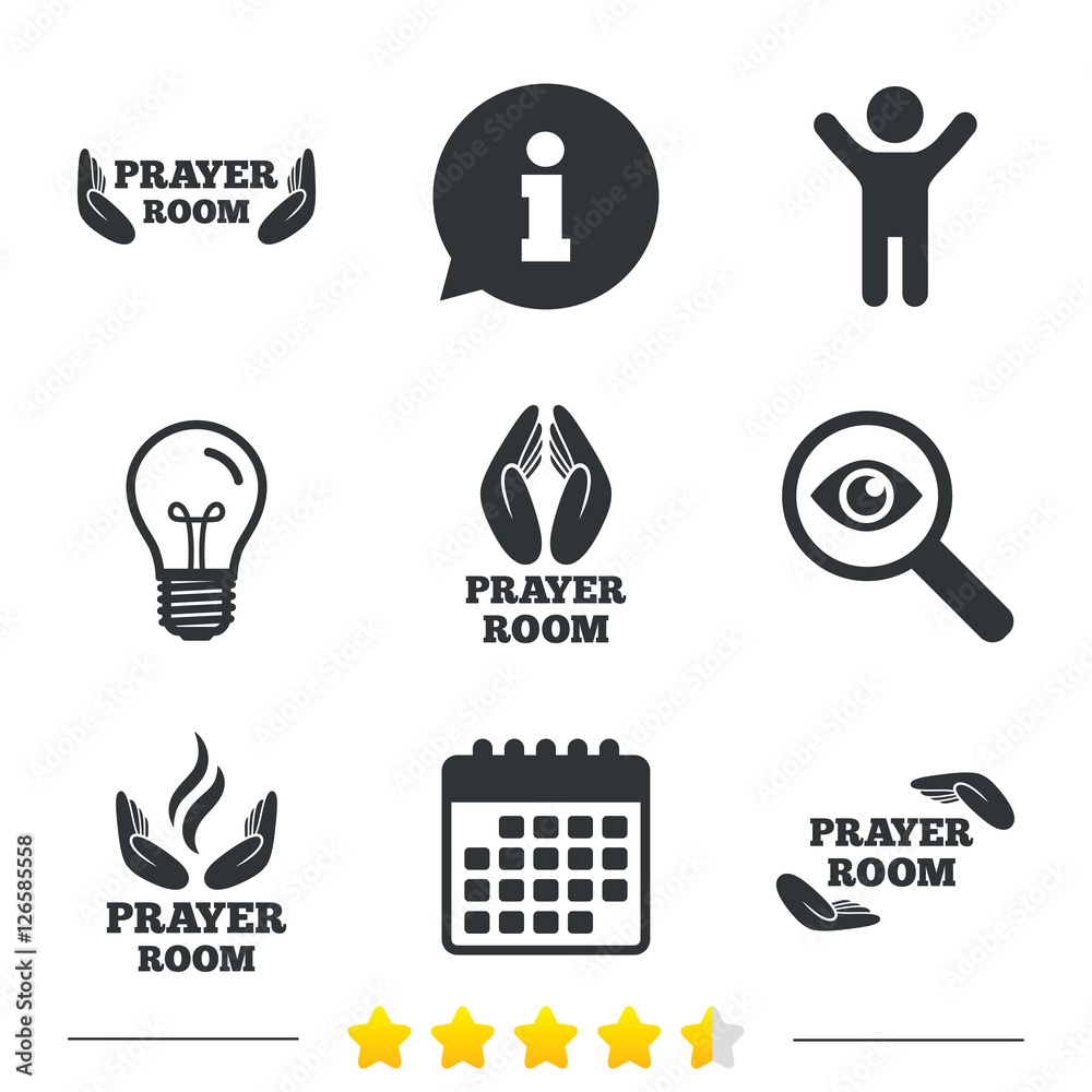 Prayer room icons. Religion priest faith symbols. Pray with hands ...