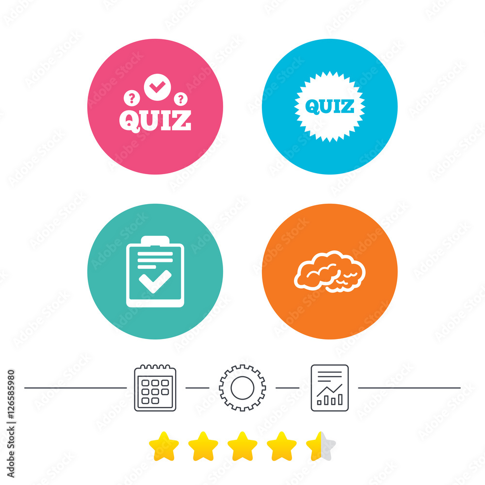 Quiz icons. Human brain think. Checklist symbol. Survey poll or ...