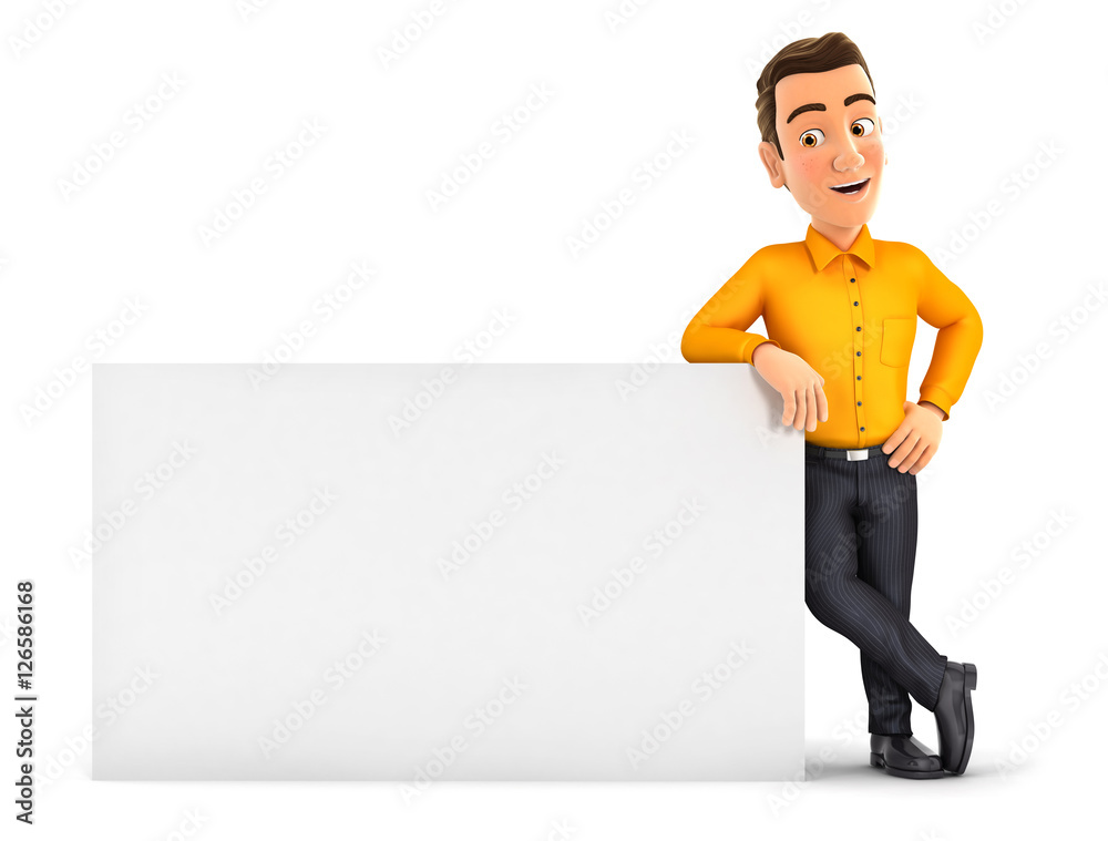 3d man leaning against white wall Stock Illustration | Adobe Stock