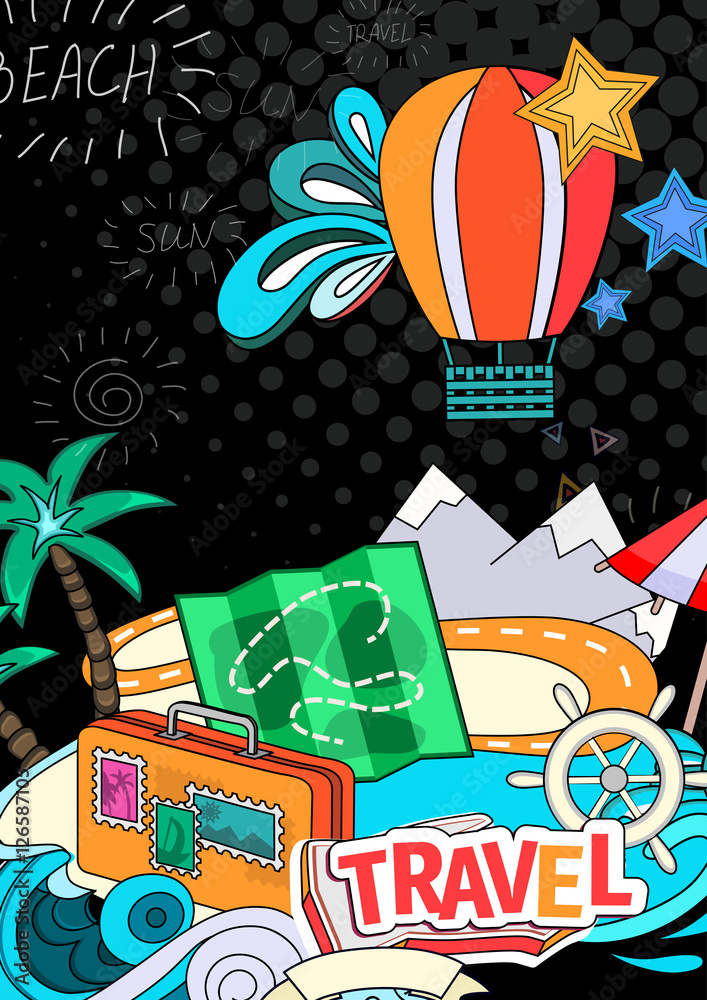 Cartoon style. Summer tourism concept. Voyage, journey and travel ...