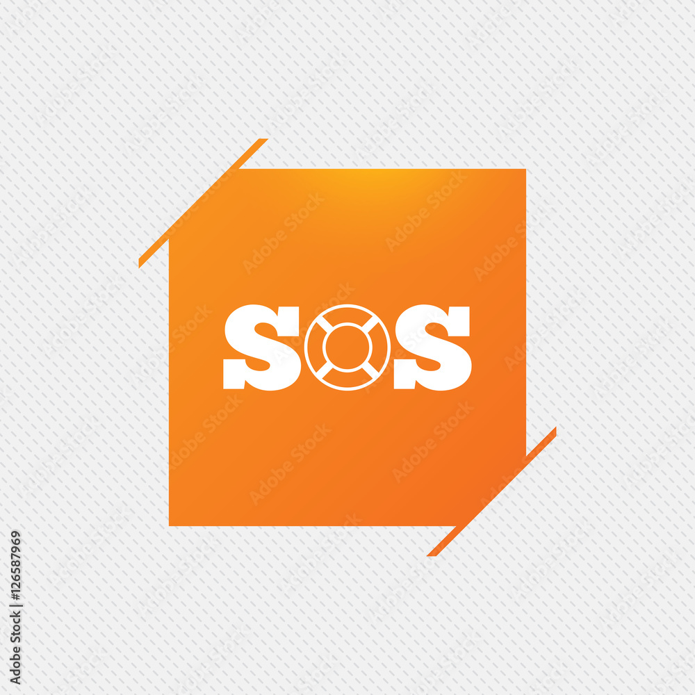 SOS sign icon. Lifebuoy symbol. Orange square label on pattern. Vector ...