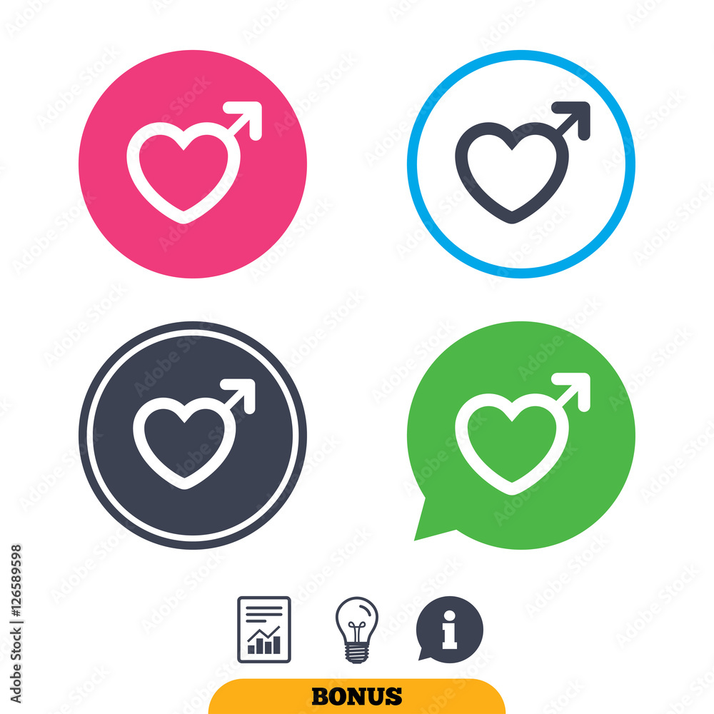 Male Sign Icon Male Sex Heart Button Report Document Information