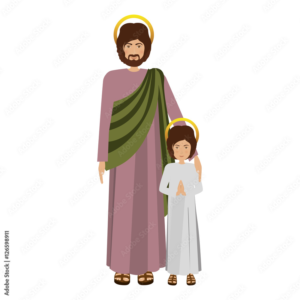 cartoon saint joseph with jesus icon over white background. religious ...