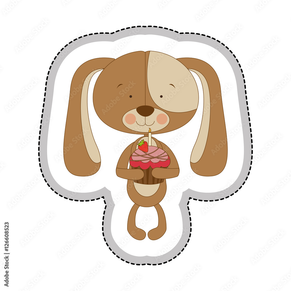 dog cartoon character holding birthday cake icon image vector ...