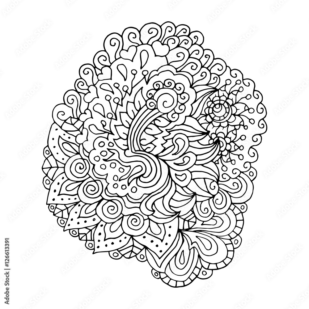 Hand drawn doodle outline magic line art element with floral ornament ...