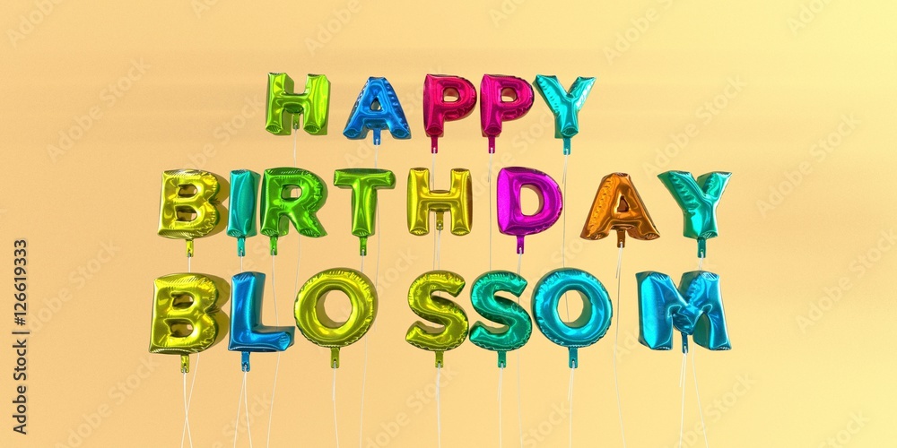 Happy Birthday Blossom Card With Balloon Text 3d Rendered Stock Image