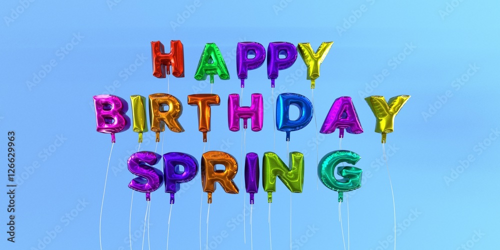 Happy Birthday Spring card with balloon text - 3D rendered stock image ...