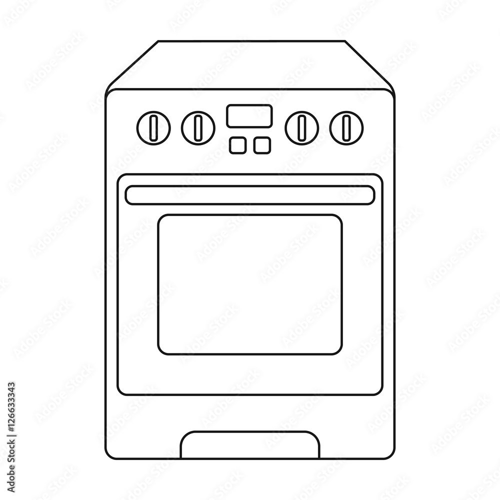 Kitchen stove icon in outline style isolated on white background ...