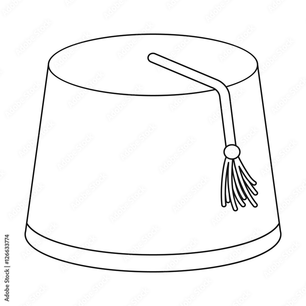 Fez icon in outline style isolated on white background. Turkey symbol ...