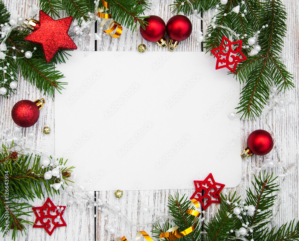 christmas background - blank paper with decoration Stock Photo | Adobe ...