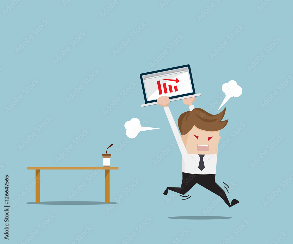 Businessman Angry and Destroy his Laptop Stock Vector | Adobe Stock