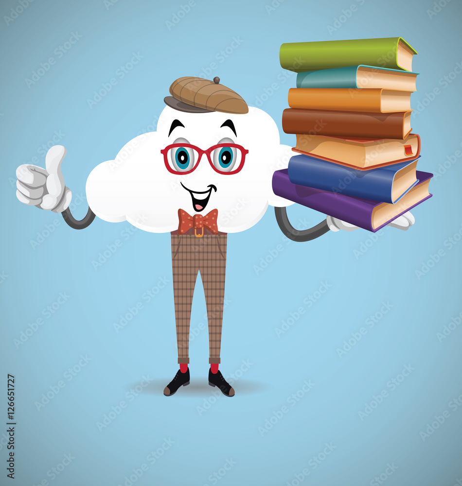 Cartoon Cloud Character Holding Books Stock Vector | Adobe Stock
