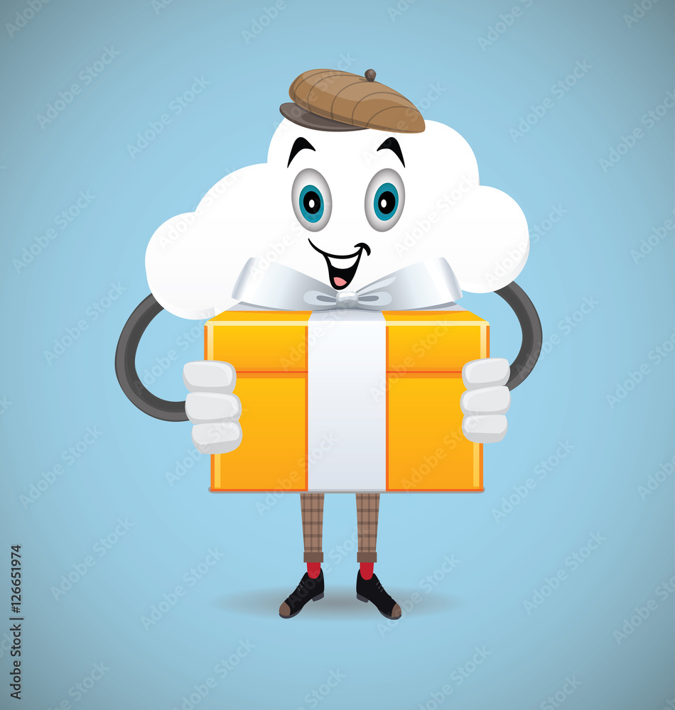 Cartoon Cloud Character Holding Gift Box Stock Vector | Adobe Stock
