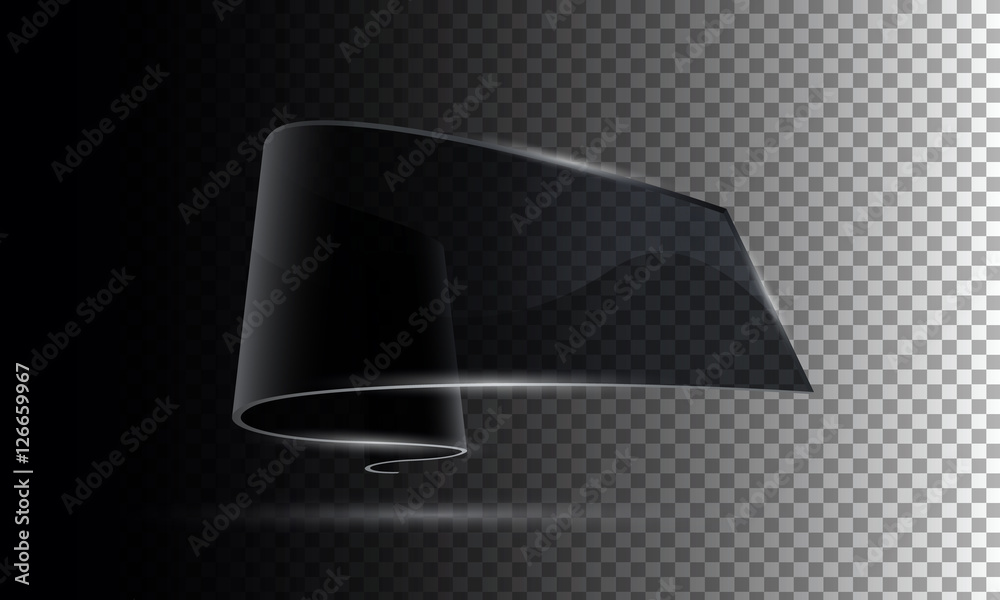 Realistic 3D transparent ribbon. Black glass texture banner. Template ...