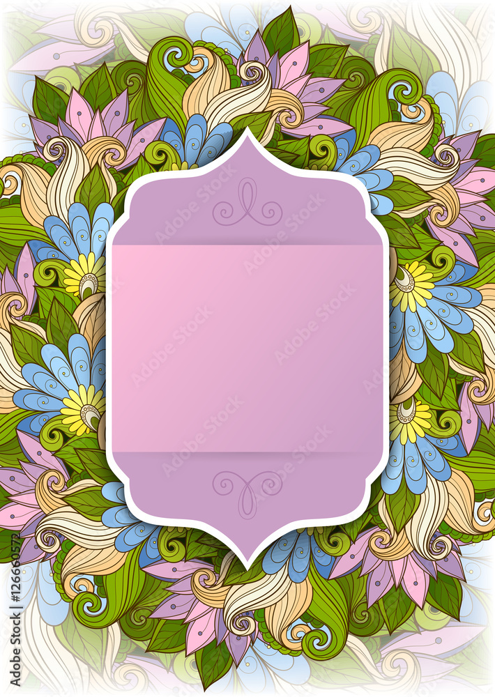 Vector Colored Floral Template with Place for Text. Abstract Flowers ...