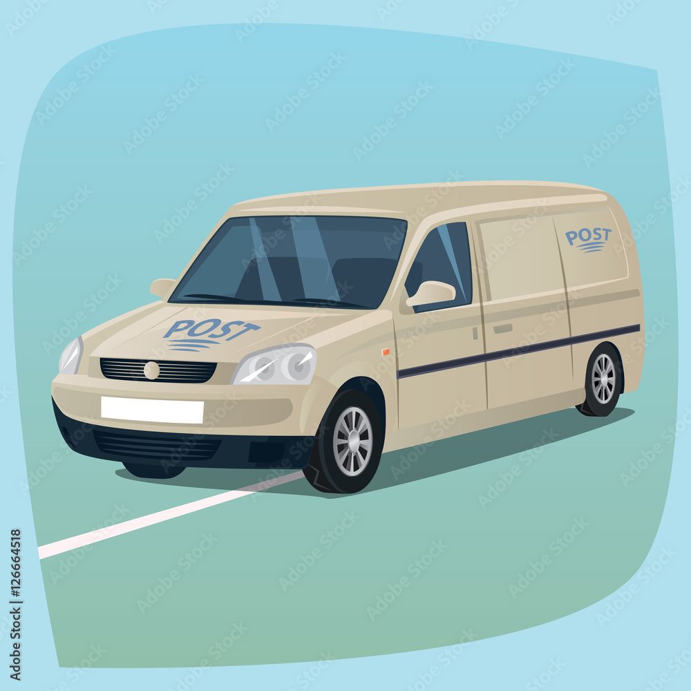 Isolated, detailed three-dimensional image of mail truck, auto car with ...