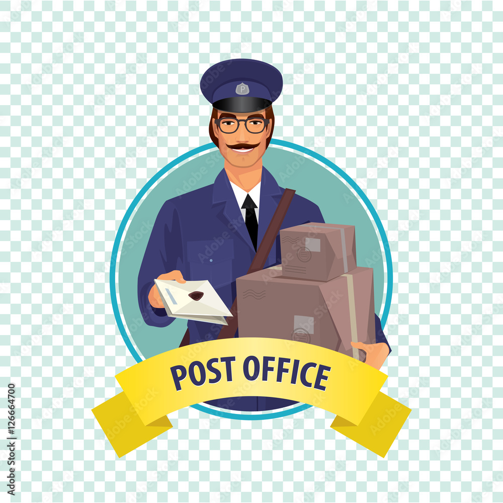 Isolate round icon on white background with postman, man from postal ...