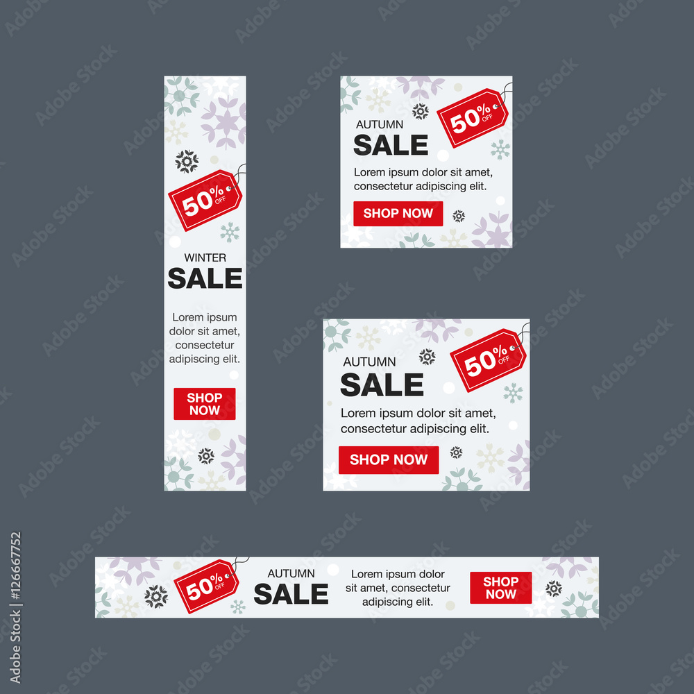4 standard size winter sale banner templates on the light background ...